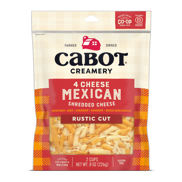 Cabot 4 Cheese Mexican Rustic Cut Shredded Cheese, 8oz – Agri-Mark, Inc ...